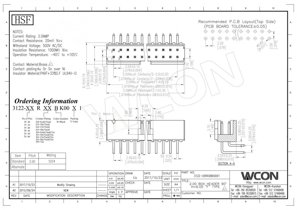 WCON 3122 series technical drawing