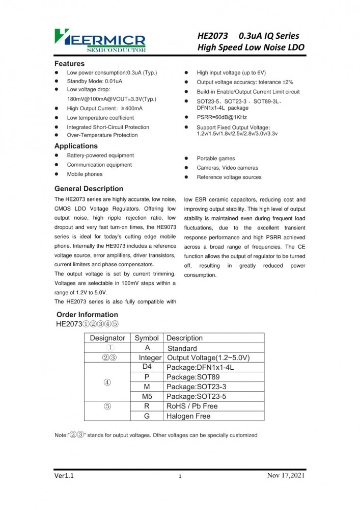 HE2073 datasheet page 1