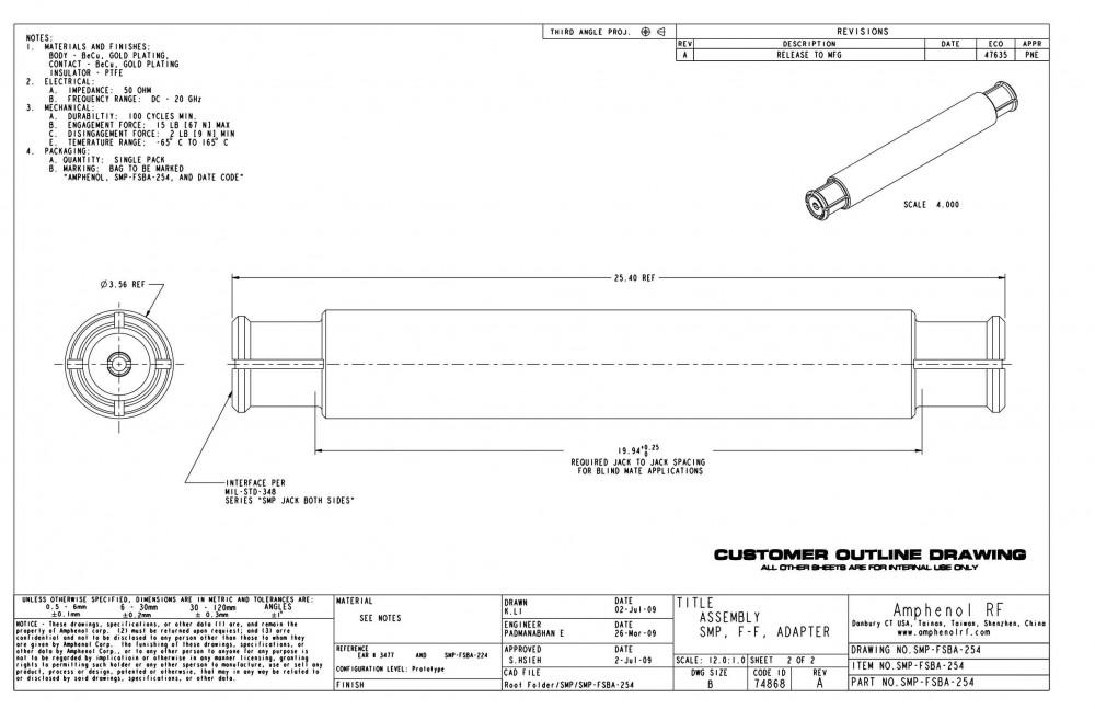 Amphenol SMP-FSBA-254 technical document preview