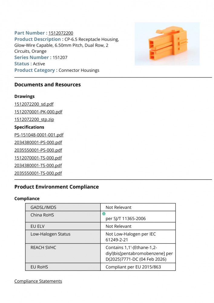 MOLEX 1512072200 technical document page 1