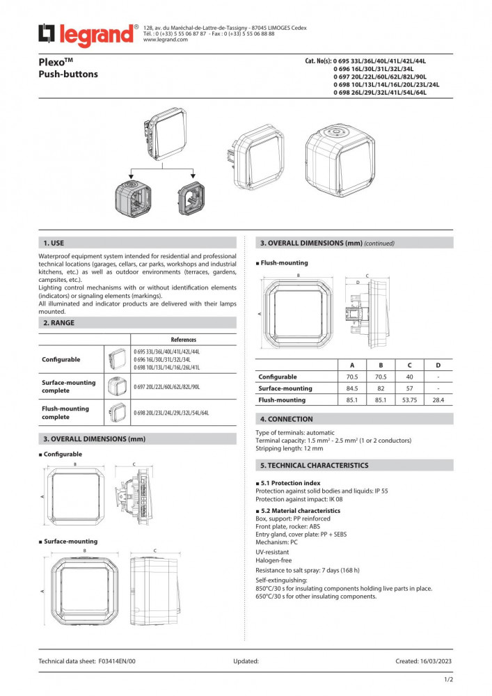 Plexo push-button technical document page 1