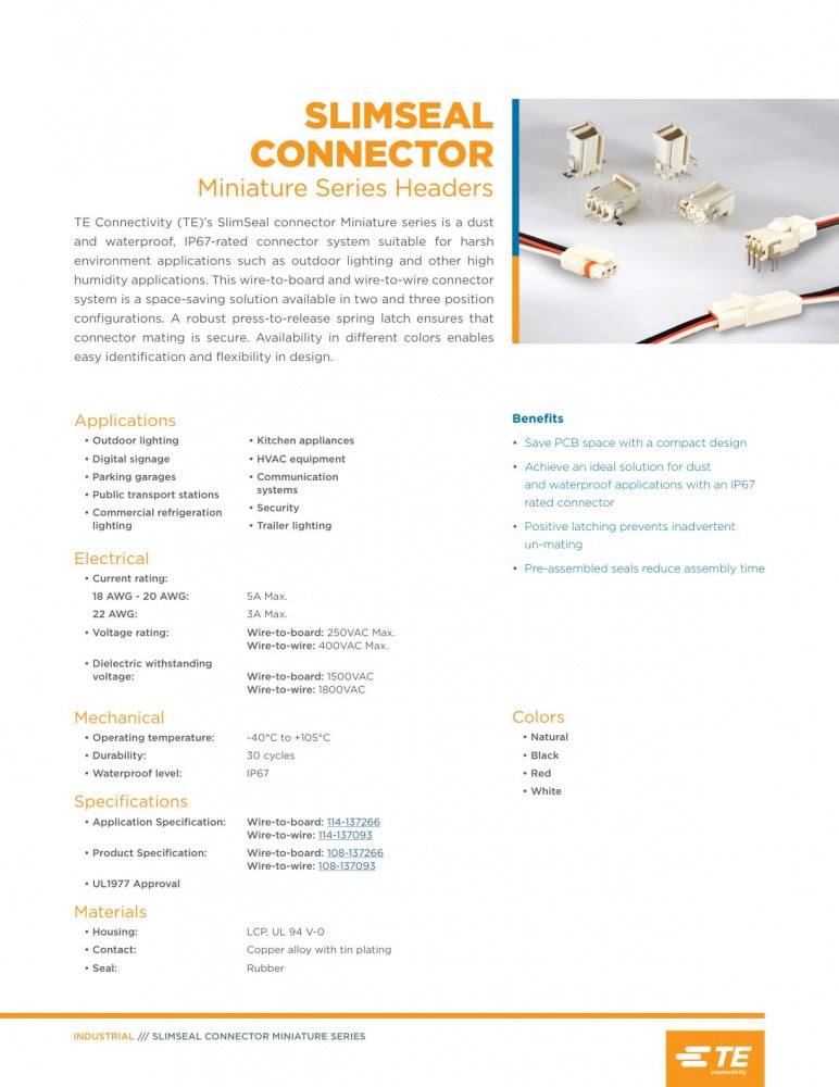 TE Connectivity SLIMSEAL connector documentation page 1