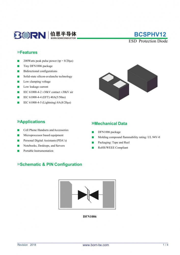 BCSPHV12 datasheet page 1