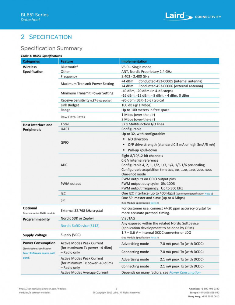 BL651 datasheet page 5