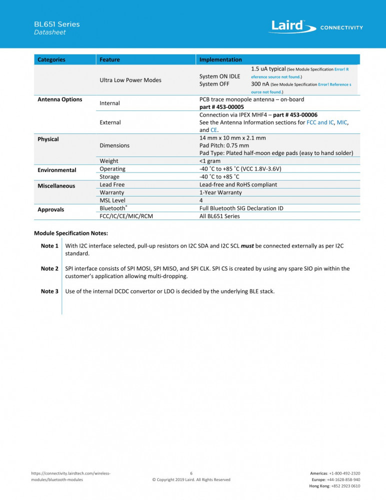 BL651 datasheet page 6