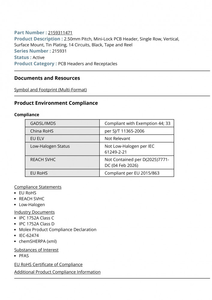 Technical document page 1 for MOLEX 2159311471