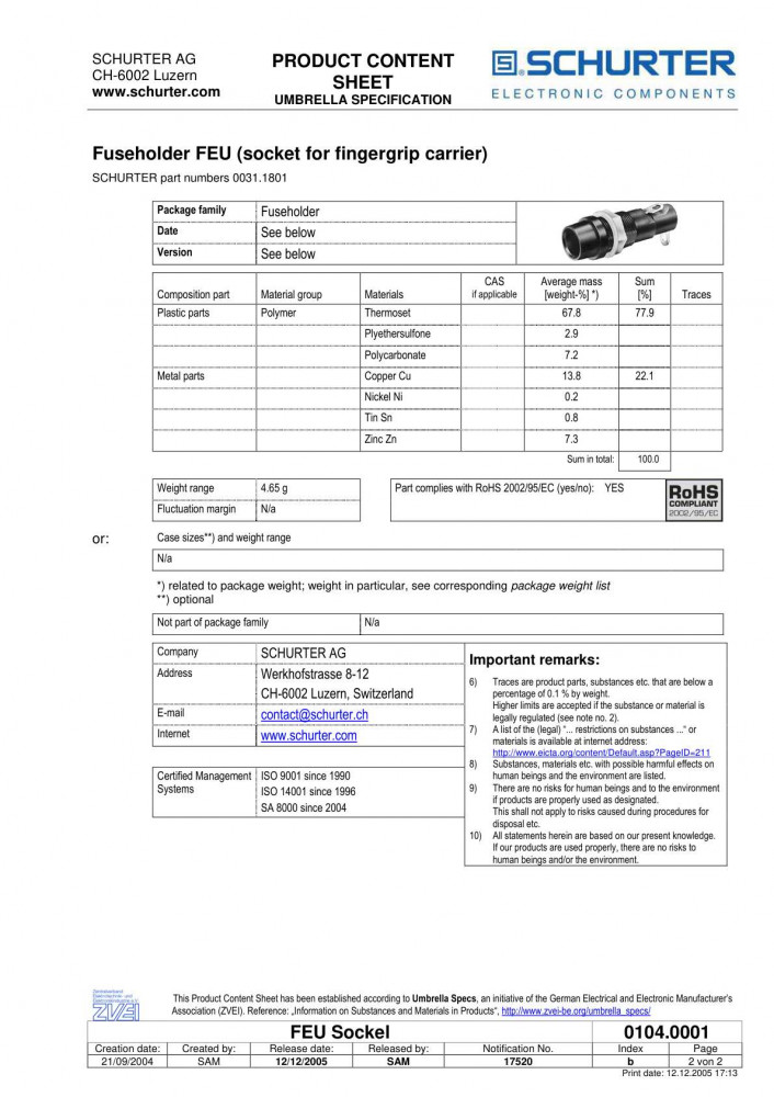 SCHURTER FEU fuseholder product content sheet page 2