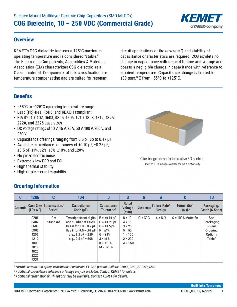 KEMET C0G datasheet page 1