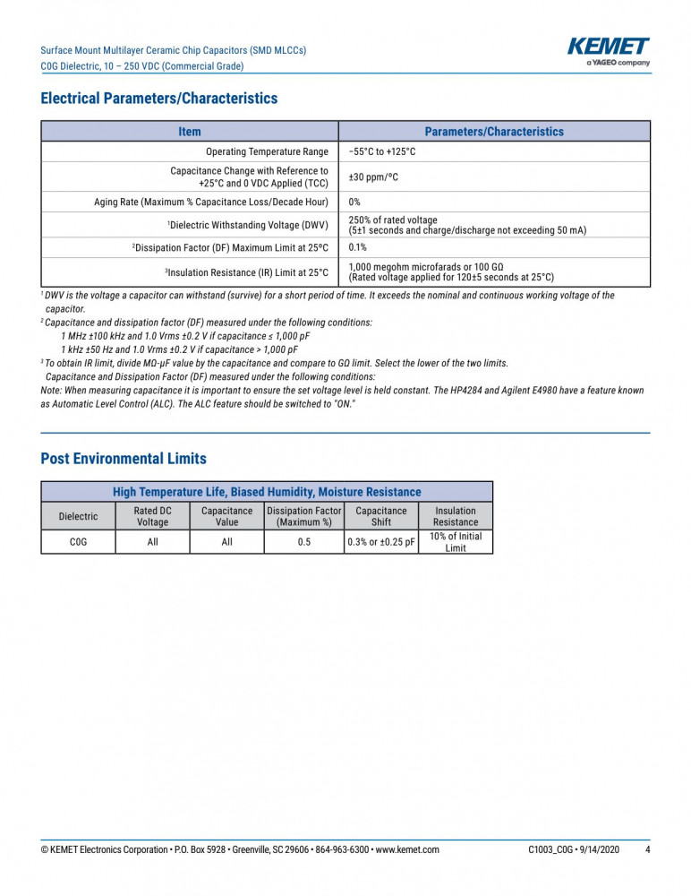 KEMET C0G datasheet page 4