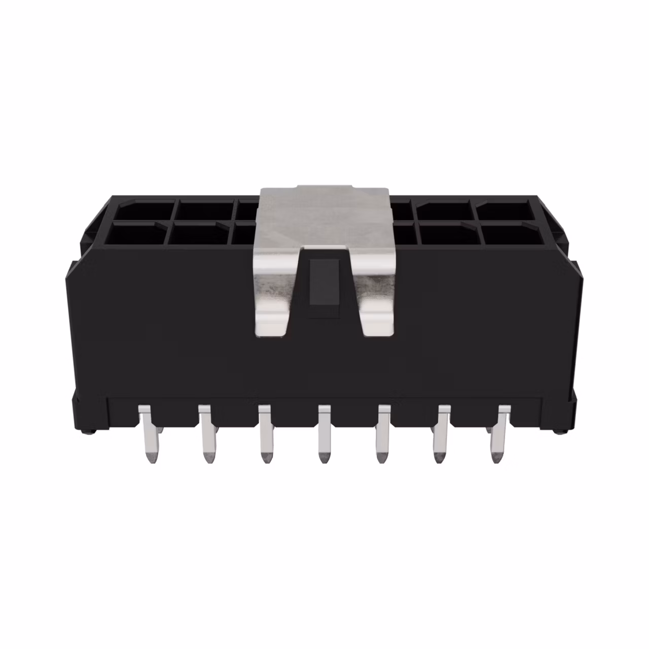 Micro-Fit 3.0 Vertical Header, 3.00mm Pitch, Dual Row, 14 Circuits, Straight Tail, with PCB Polarizing Peg, 1.52µm Matte Tin Plating, Glow-Wire Capable, Black, Tape and Reel, with Pick and Place Cap for sale