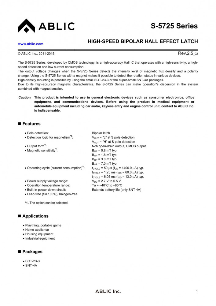 ABLIC S-5725 datasheet page 1