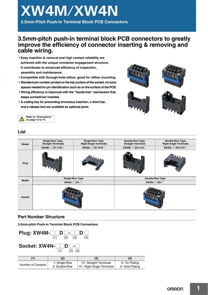 OMRON XW4 series document page 1