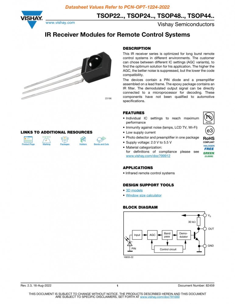 TSOP4837 datasheet page 1