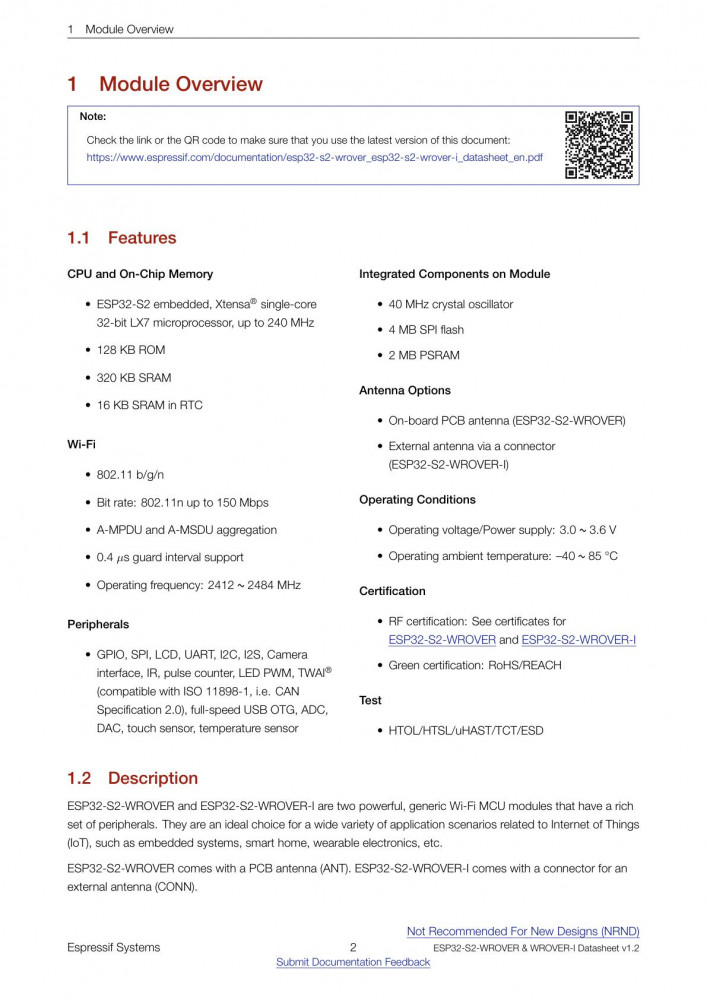 ESP32-S2-WROVER-I datasheet page 2