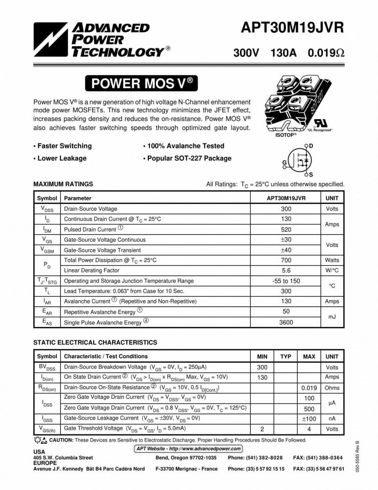 APT30M30JLL technical document page 1