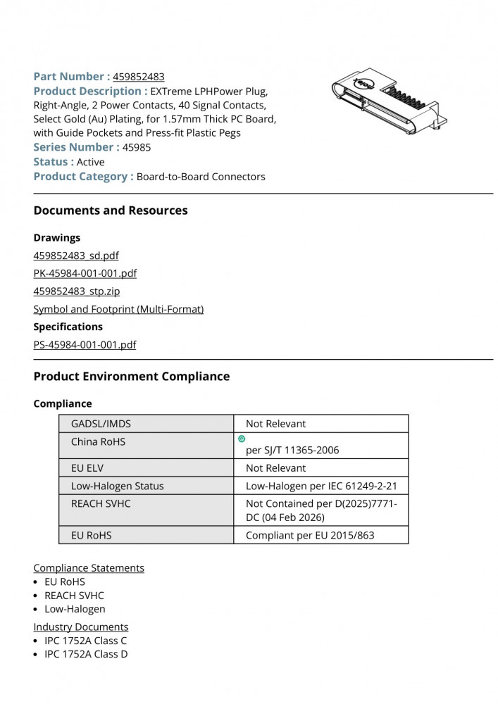 MOLEX 459852483 technical document preview, page 1