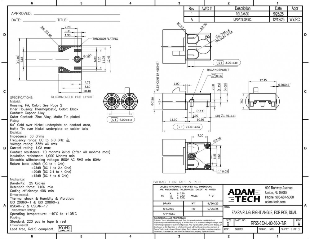 ADAM TECH RF55-65X-L-00-50-X-T/R drawing, page 1