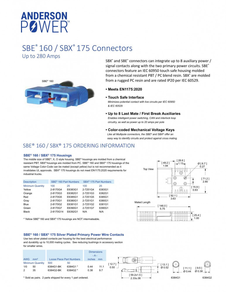 Anderson Power SBE 160 SBX 175 datasheet page 1