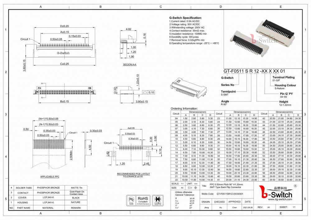 G-Switch GT-F0511SR12-34S0101 technical drawing