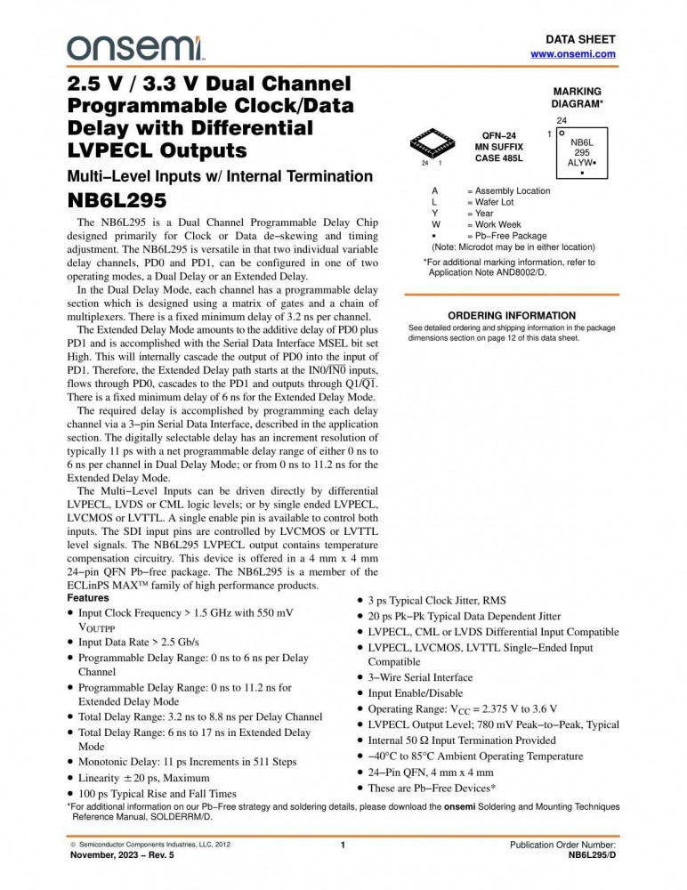 NB6L295 datasheet page 1