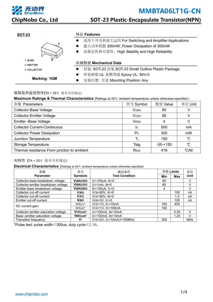 MMBTA06LT1G-CN datasheet page 1