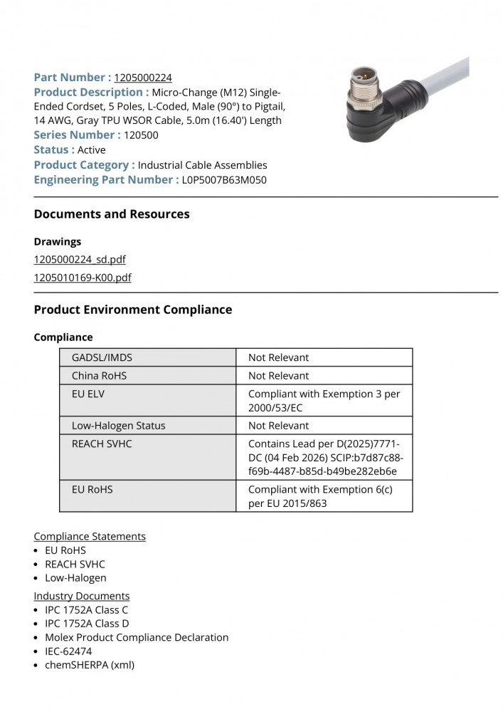 MOLEX packaging drawing image, page 1