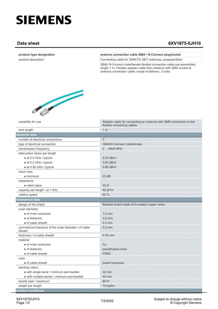 SIEMENS 6XV18755JH10 datasheet page 1