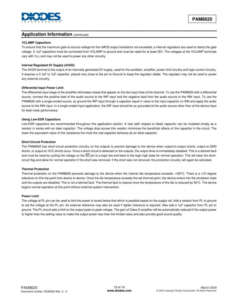 PAM8620TR datasheet page 10