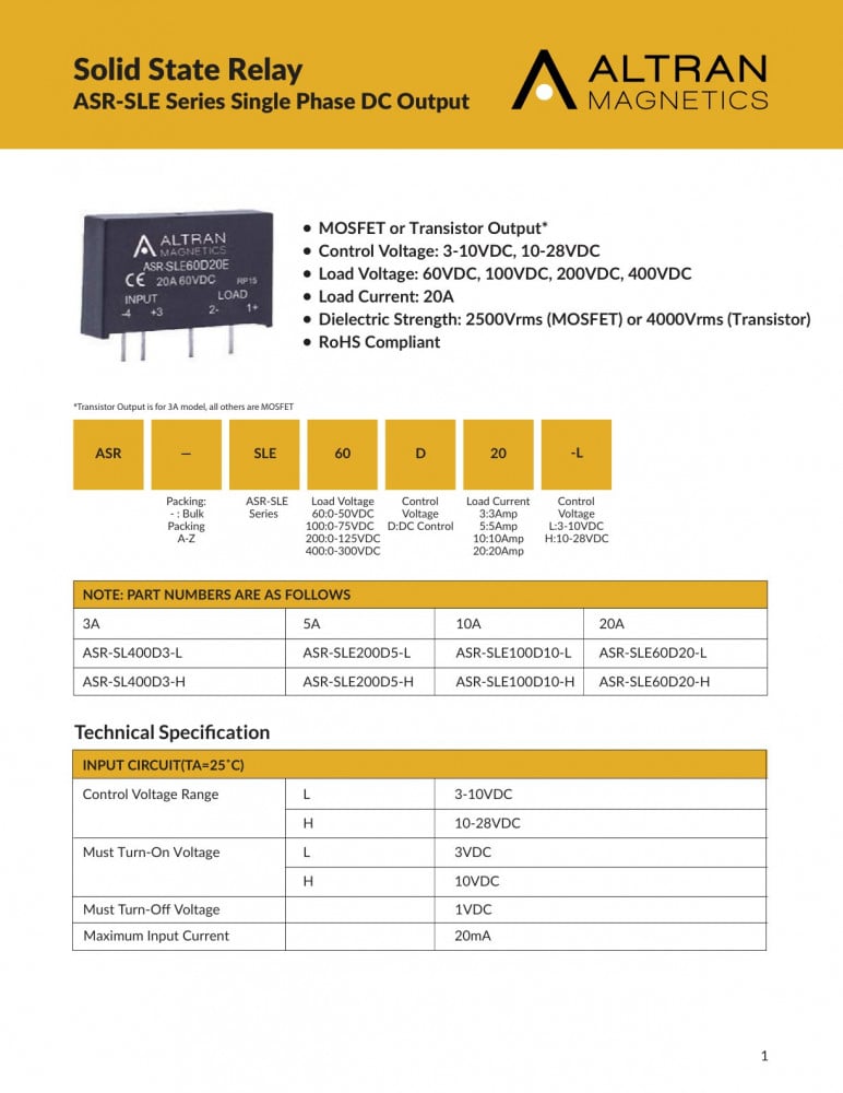 ASR-SLE series product documentation page 1