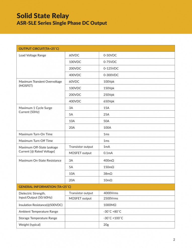 ASR-SLE series product documentation page 2