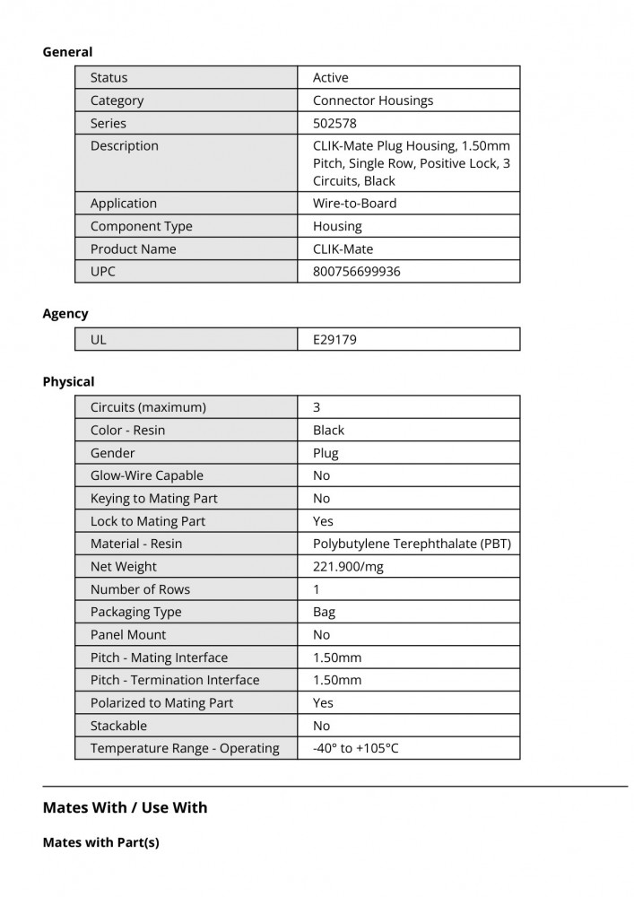 MOLEX 5025780301 technical document image, page 2