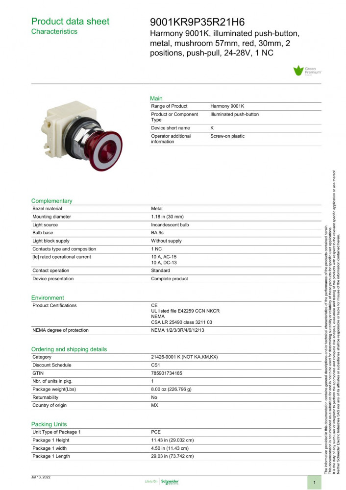 9001KR9P35R21H6 technical document page 1