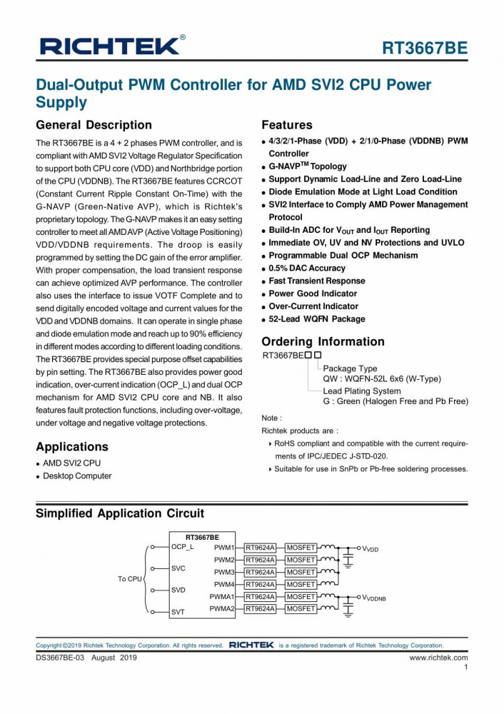 RT3667BE datasheet page 1