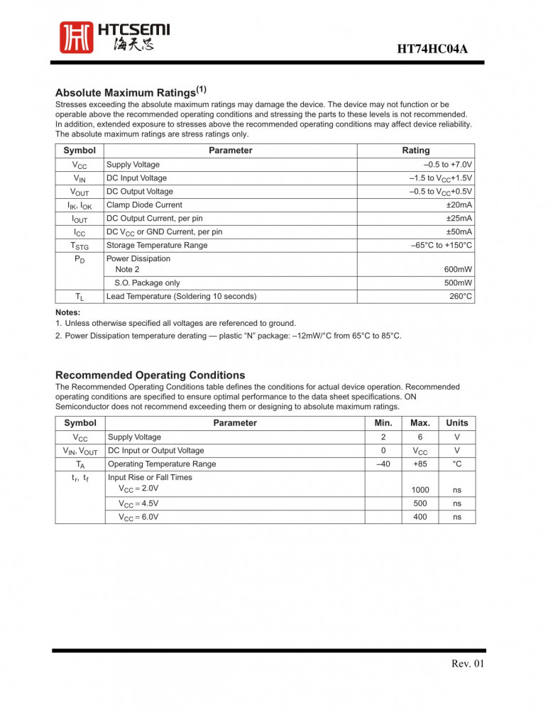 HT74HC04 datasheet page 2
