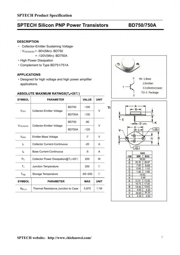 SPTECH BD750 datasheet page 1