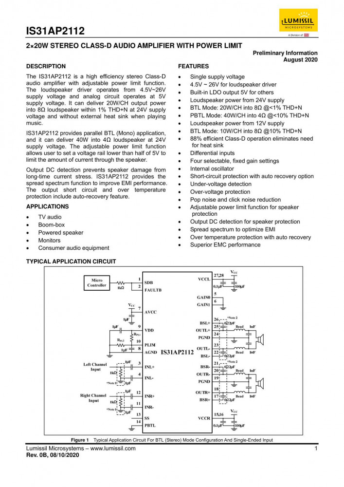 IS31AP2112 datasheet page 1