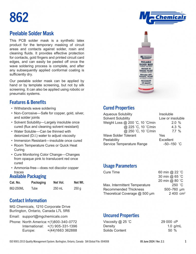 862-250ML product document, page 1