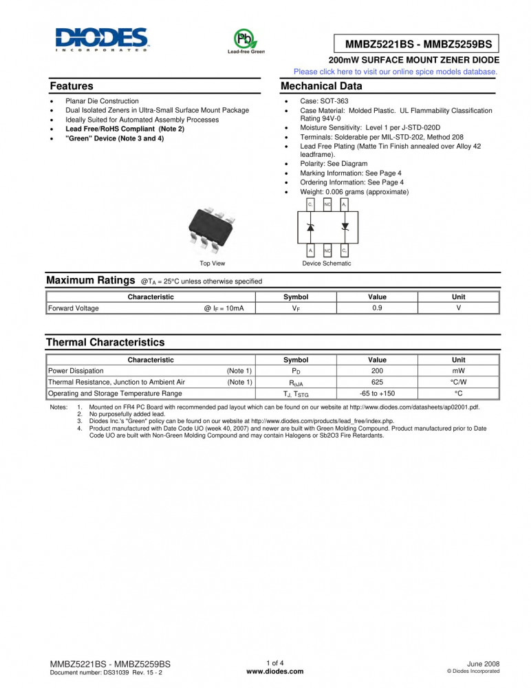 MMBZ5226BS datasheet page 1