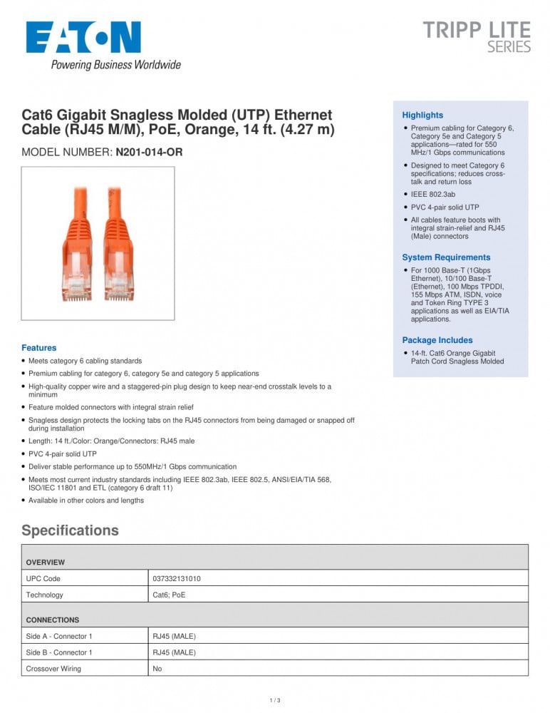 EATON N201-014-OR technical document page 1