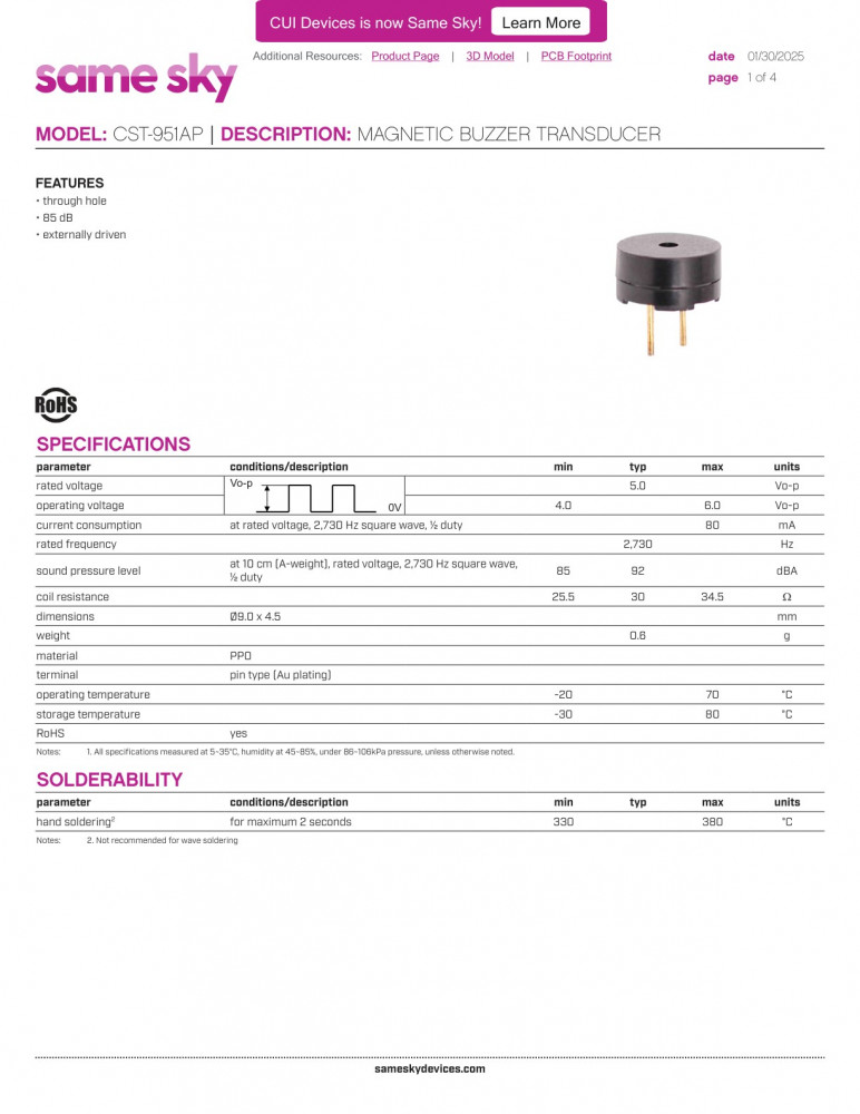CST-951AP technical document, page 1