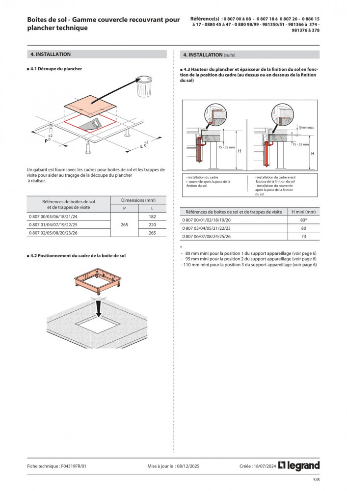 Legrand technical-floor floor-box documentation, page 5
