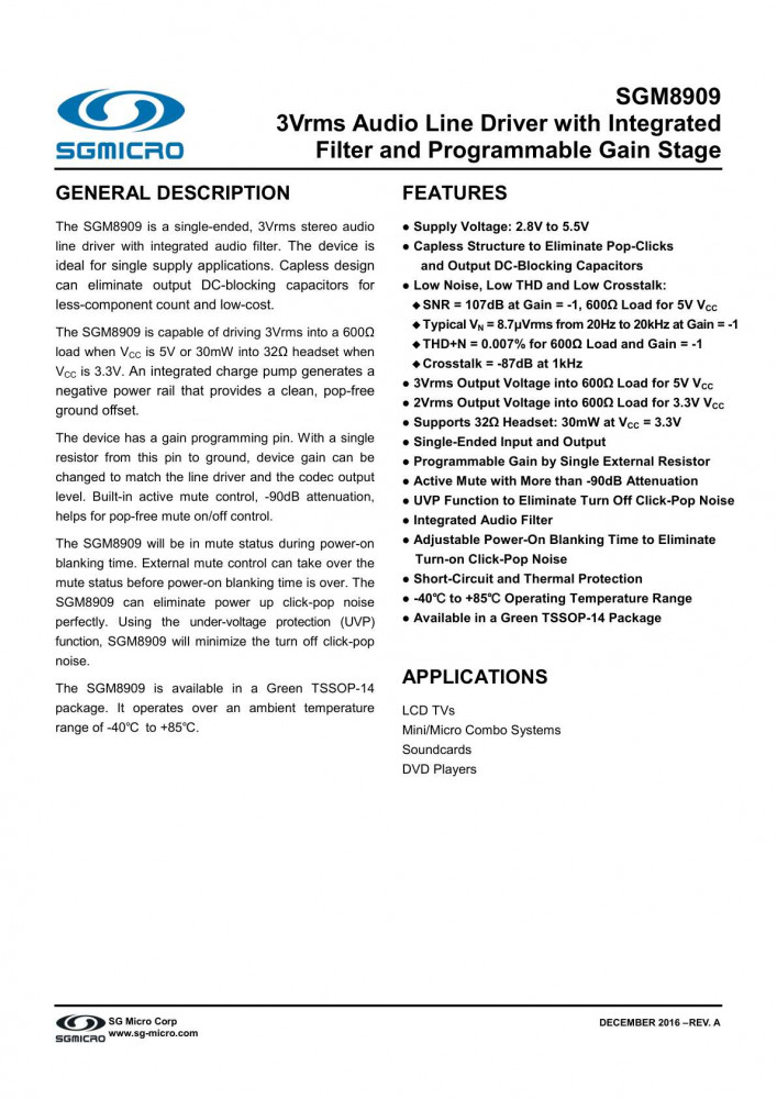 SGM8909 datasheet page 1