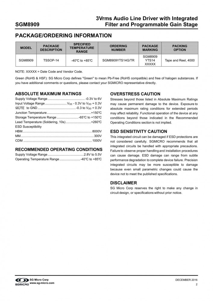 SGM8909 datasheet page 2