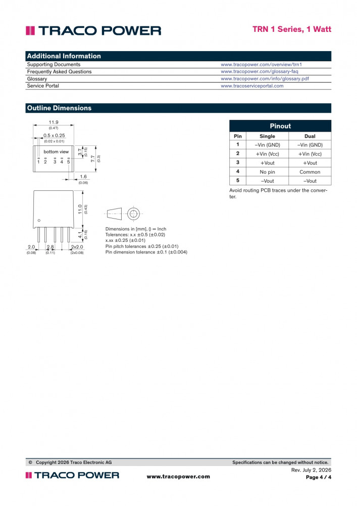 TRN 1 Series technical document, page 4
