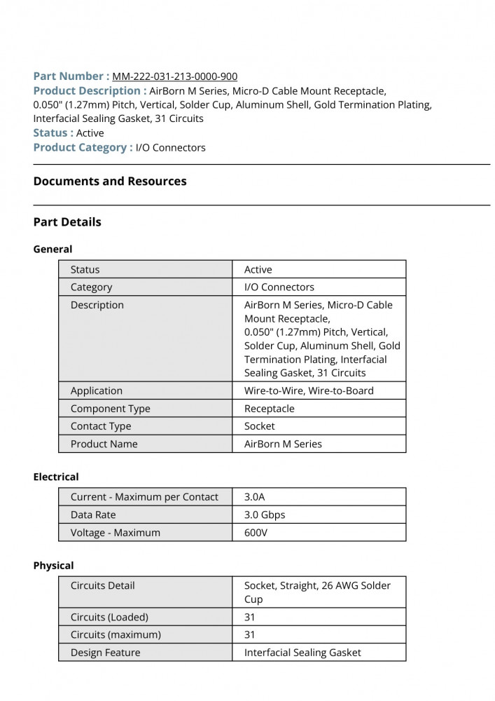 Technical document page 1 for MM-222-031-213-0000-900
