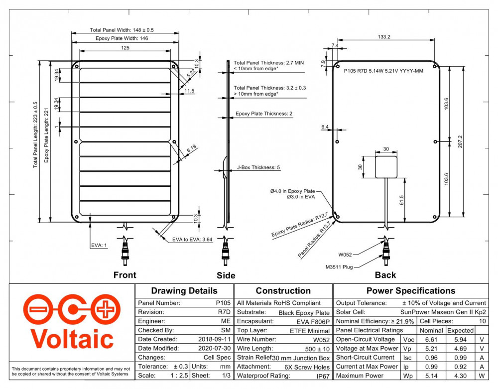 Adafruit 5367 Voltaic P105 panel drawing page 1