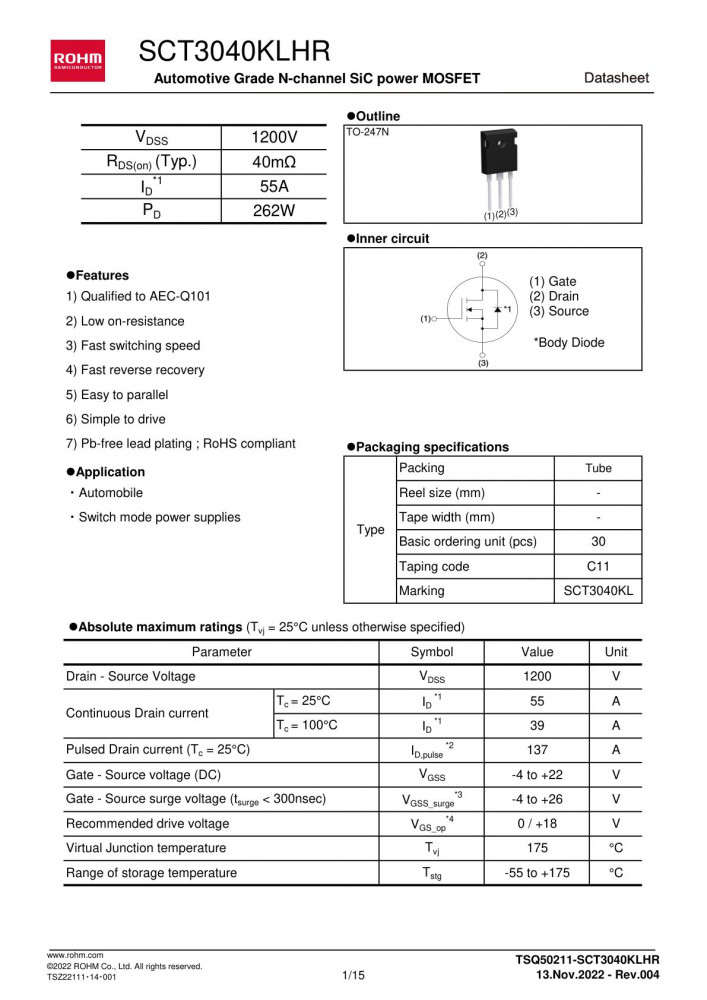 SCT3040KLHRC11 datasheet preview, page 1