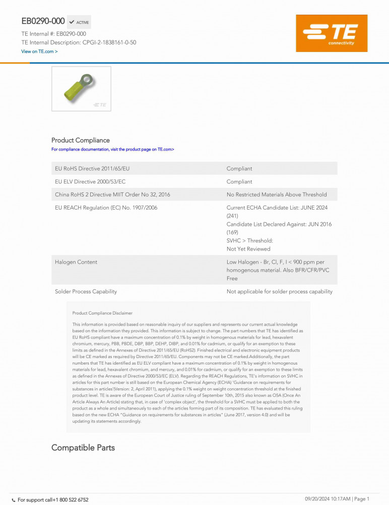 TE Connectivity document page 1