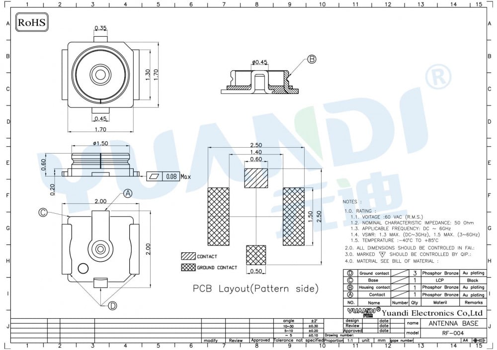 YUANDI RF-004 antenna base drawing page 1