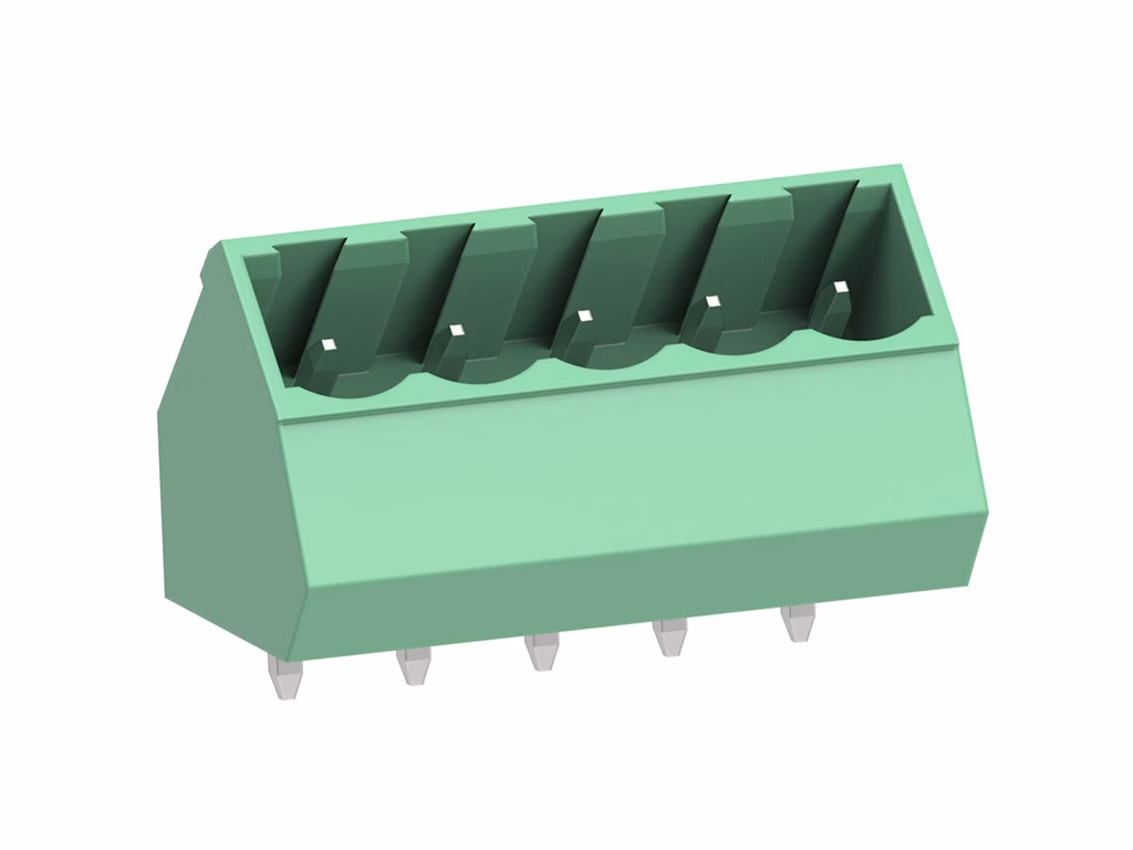 5.00mm Pitch Eurostyle 45° Angle PCB Header, Closed Ends, 5 Circuits, Green for sale